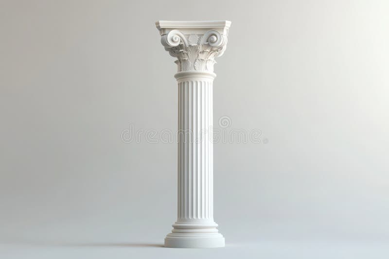A 3D-rendered Classical White Column with Ornate Scrollwork and ...