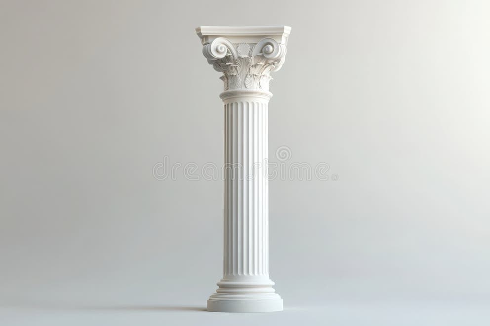 A 3D-rendered Classical White Column with Ornate Scrollwork and ...