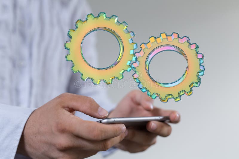 3D Rendered Cogwheels Flying Over the Smartphone - Mobile Settings ...
