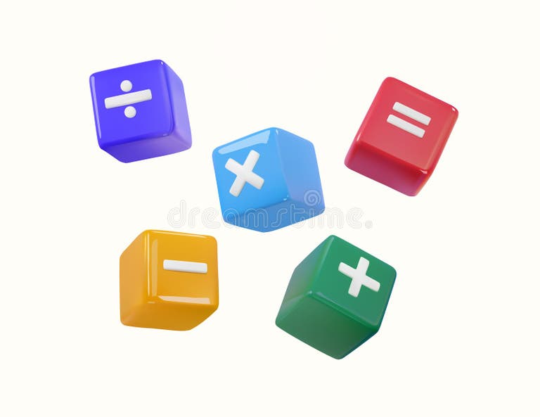 3d Rendered Colorful Basic Math Calculation Symbol in Cube Shape, Plus ...