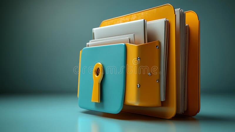 Yellow and Blue Folders with Locks on Dark Background Stock ...