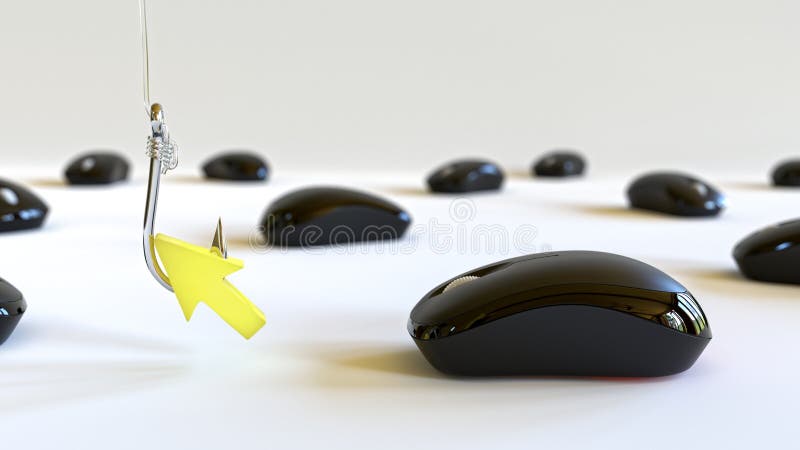 3D Rendered Computer Mice and Fish Hook Conceptual Clickbait Image ...