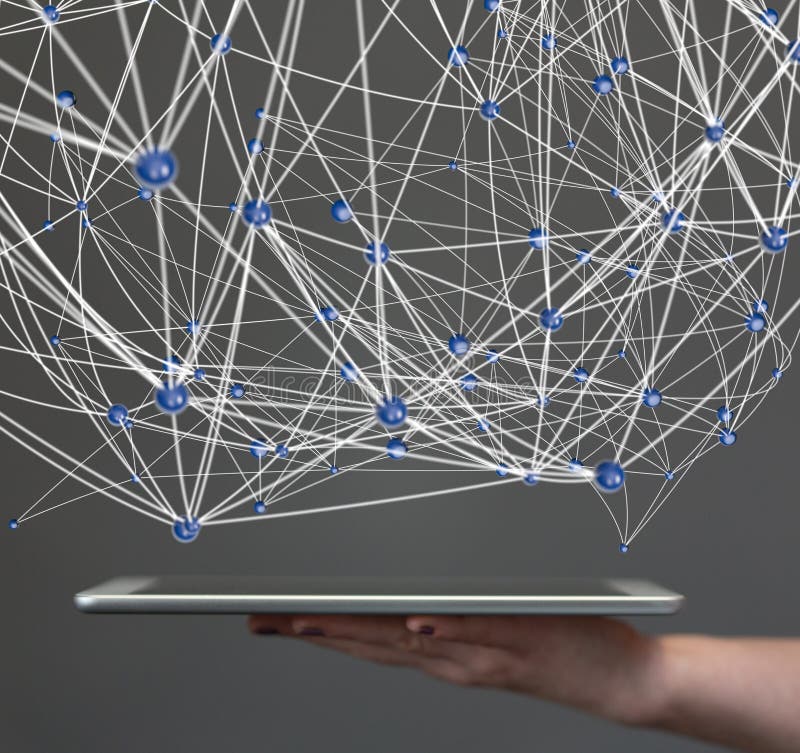 3D Rendered Connected Data Held in a Person S Hand Stock Image - Image ...