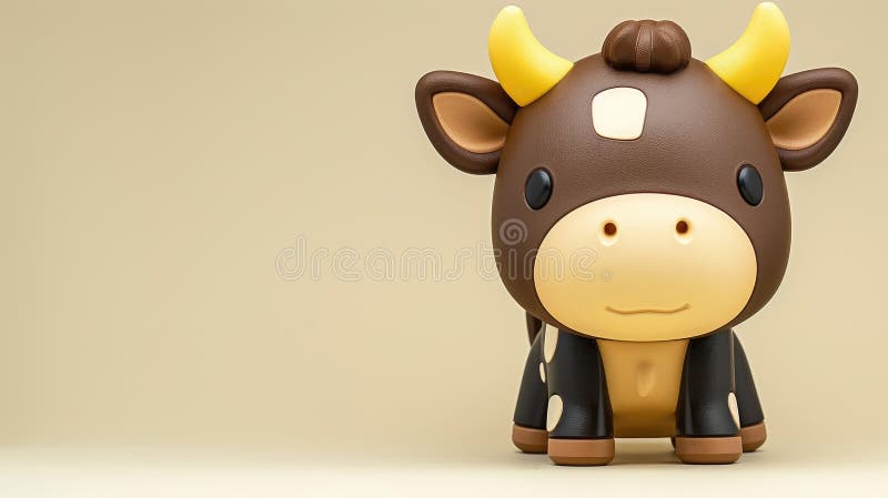 3D-rendered Cow Figure on a Beige Background with a Simple Expression ...