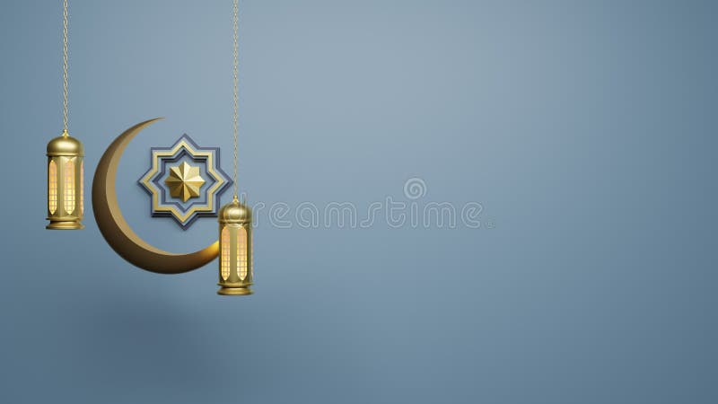 3D Rendered Crescent Moon with Hanging Lantern. Islamic Post Design ...