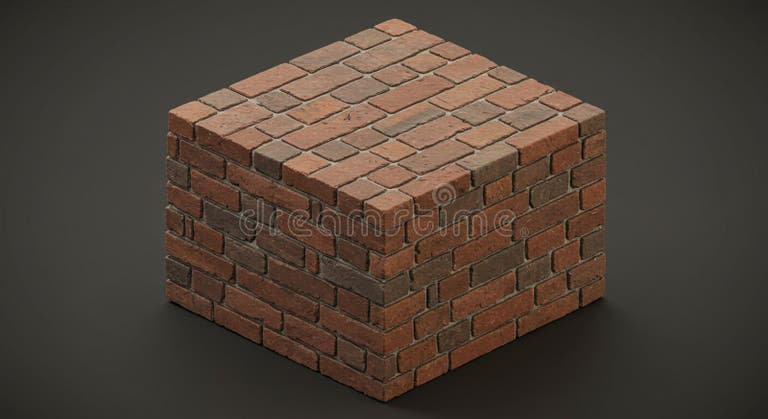 A 3D-rendered Cube Composed of Reddish-brown Bricks with a Realistic ...