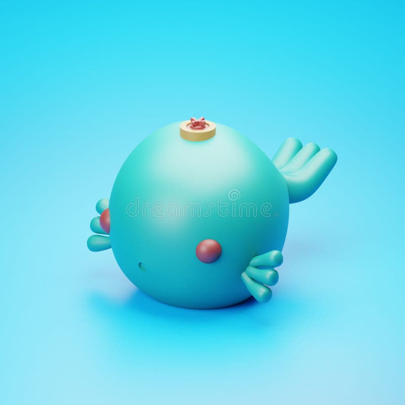 3D Rendered Cute Blue Puffer Fish Toy Stock Illustration - Illustration ...