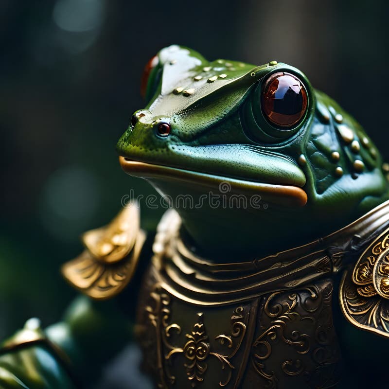 3d Rendered Cute Ninja Frog in Golden Armor Striking a Fighting Pose in ...