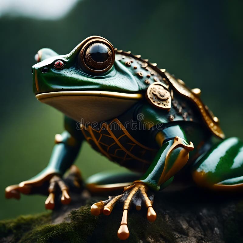 3d Rendered Cute Ninja Frog in Golden Armor Striking a Fighting Pose in ...
