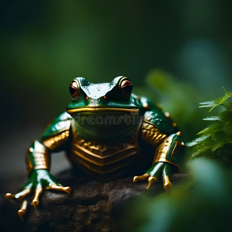 3d Rendered Cute Ninja Frog in Golden Armor Striking a Fighting Pose in ...