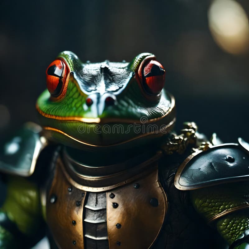 3d Rendered Cute Ninja Frog in Golden Armor Striking a Fighting Pose in ...