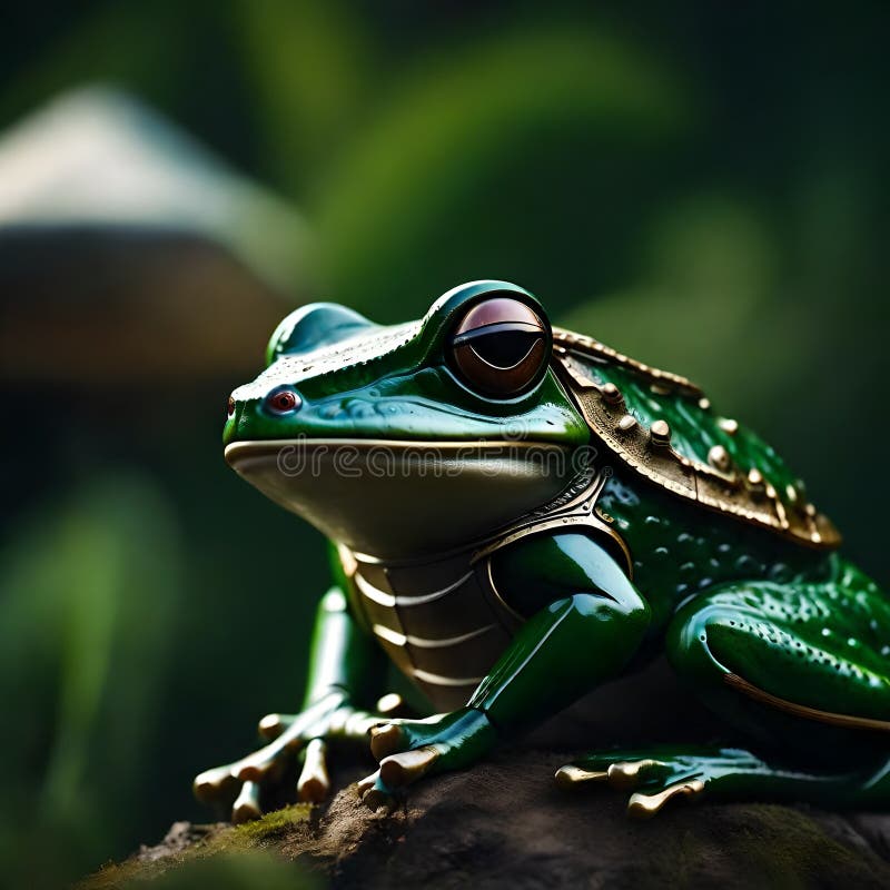 3d Rendered Cute Ninja Frog in Golden Armor Striking a Fighting Pose in ...