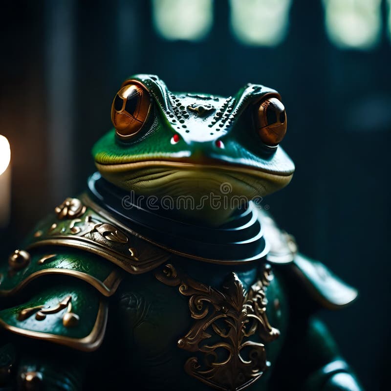 3d Rendered Cute Ninja Frog in Golden Armor Striking a Fighting Pose in ...
