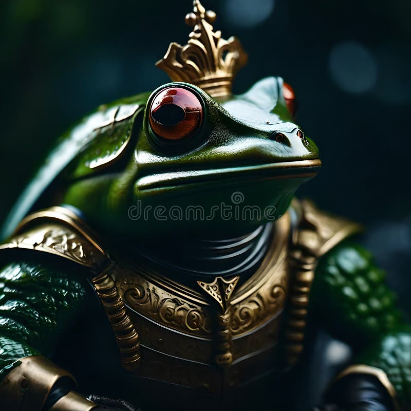 3d Rendered Cute Ninja Frog in Golden Armor Striking a Fighting Pose in ...