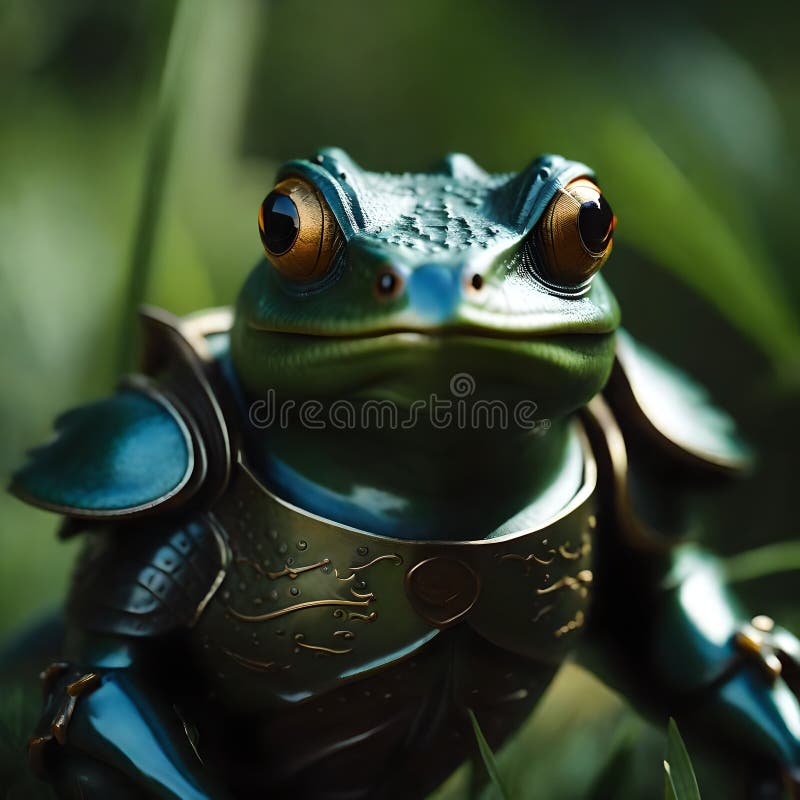 3d Rendered Cute Ninja Frog in Golden Armor Striking a Fighting Pose in ...