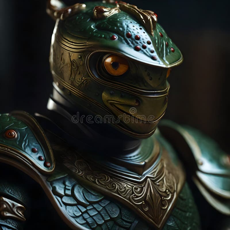 3d Rendered Cute Ninja Frog in Golden Armor Striking a Fighting Pose in ...