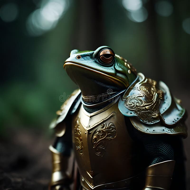 3d Rendered Cute Ninja Frog in Golden Armor Striking a Fighting Pose in ...