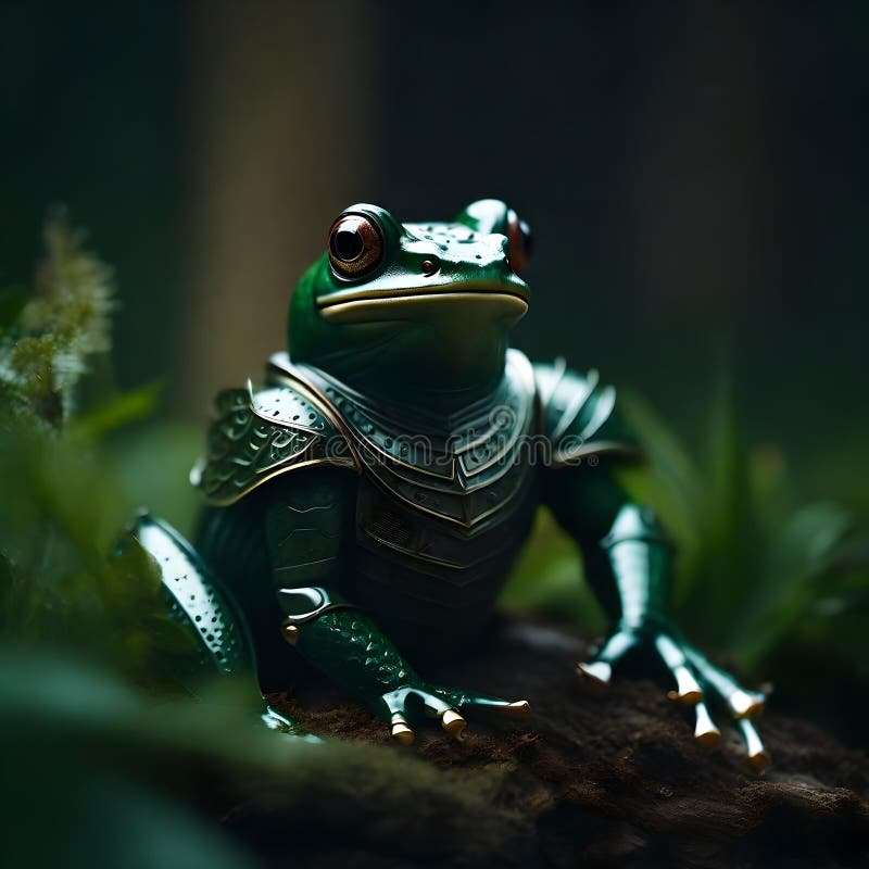3d Rendered Cute Ninja Frog in Golden Armor Striking a Fighting Pose in ...