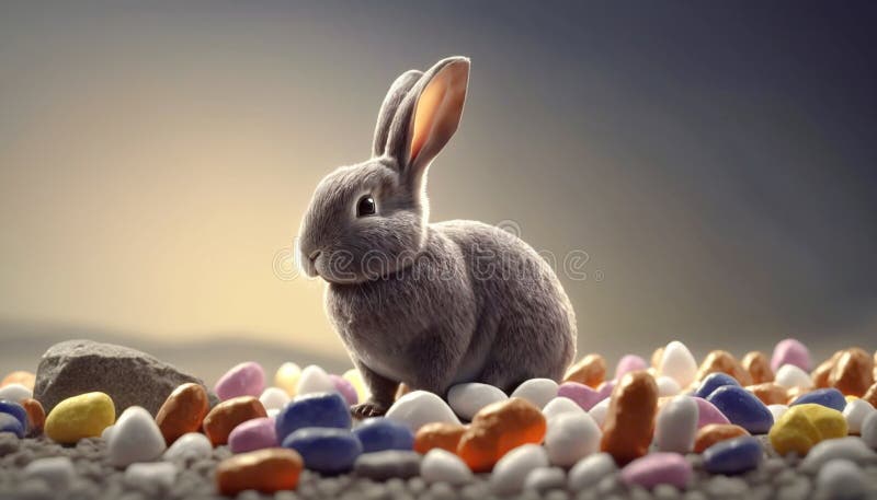 3D Rendered Cute Rabbit on the Candy Land Stock Illustration ...