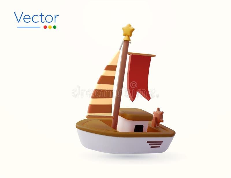 3d Rendered Cute Travelling Boat with Flag, Isolated on White ... 3d Rendered Cute Travelling Boat with Flag, Isolated on White ...