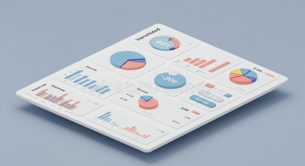 A 3D-rendered Data Visualization Dashboard Displaying Various Business Metrics. it Stock ...