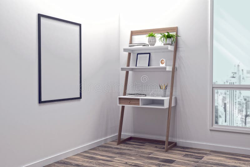 3D-rendered Different Objects on a Shelf by the Window in a Room Stock ...