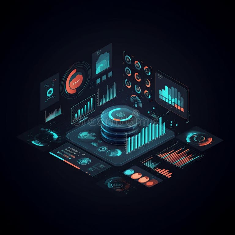 3D-rendered Digital Data Visualization Interface Featuring Stacked ...