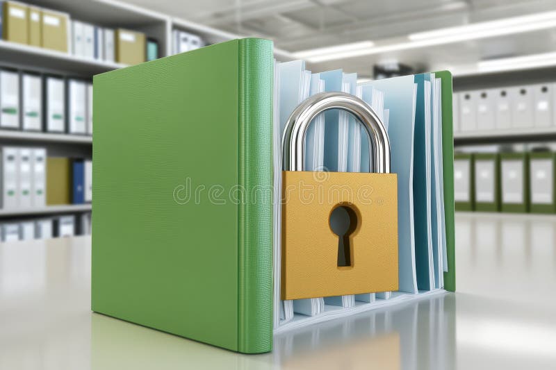 3D Rendered Digital Illustration of Protected Files with Lock in Modern ...