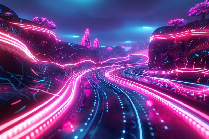 3D Rendered Digital Landscape a Vibrant Visualization of Futuristic ...