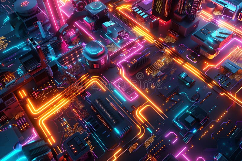 3D Rendered Digital Landscape a Vibrant Visualization of Futuristic ...