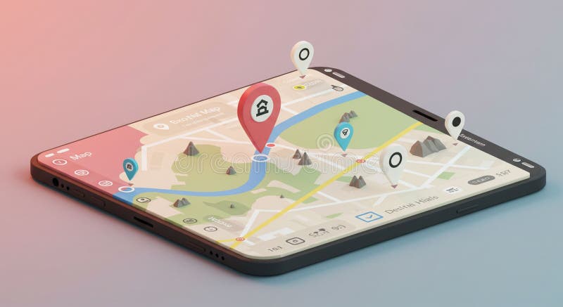 A 3D-rendered Digital Map Displayed on a Smartphone Screen. the Map ...