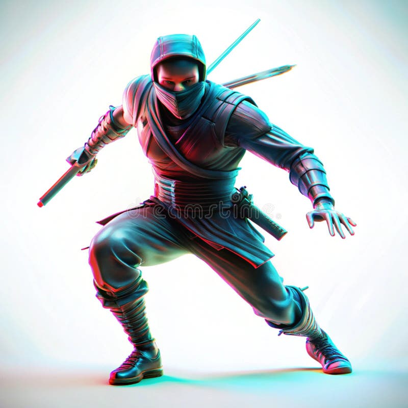 3D-rendered Digital Ninja with Glitch Effect Stock Illustration - Illustration of effect, tech ...