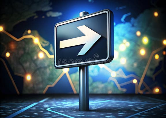 3D Rendered Directional Arrow Sign with Map Elements Conceptual ...