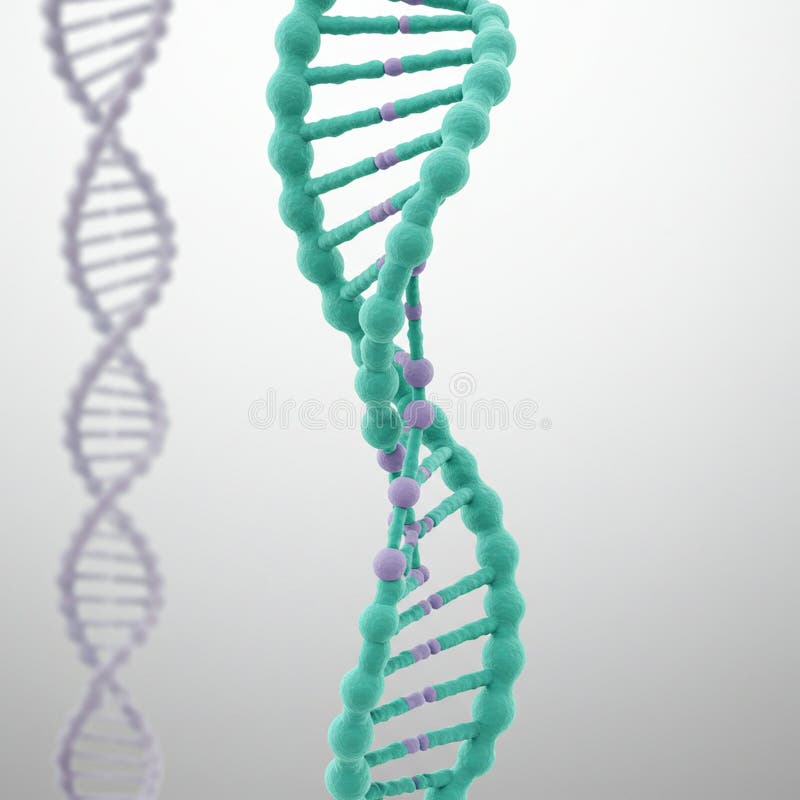 A 3D-rendered DNA Double Helix Model with Turquoise and Purple Shading ...