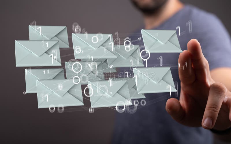 3D Rendered Electronic Mail Hovering in Mans Hand Stock Image - Image ...