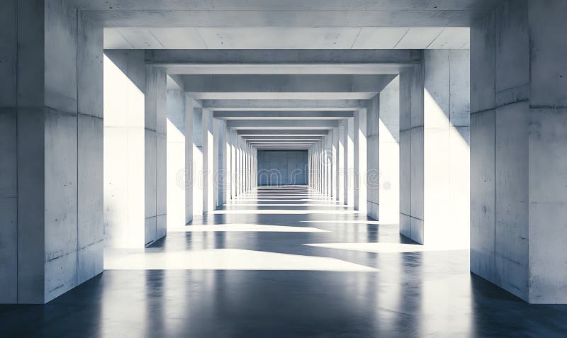 3D-rendered Empty and Dark Abstract Concrete Room Interior, Modern ...
