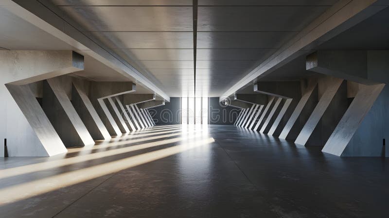 A 3D-rendered Empty and Dark Abstract Concrete Room Interior. the Room ...