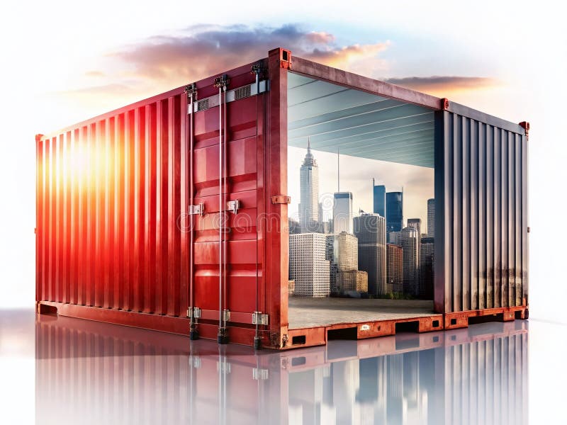 Double Exposure of Industrial Container Cargo Freight Ship, Truck ...