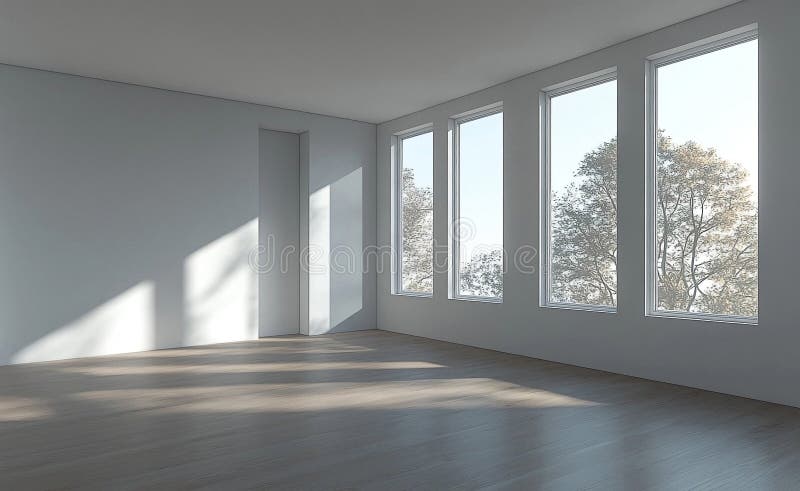 3D Rendered Empty Room with Light Gray Walls and Sunlight Coming ...
