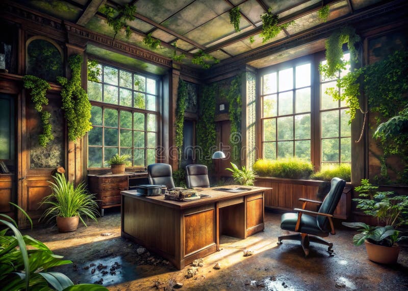 A 3D Rendered Exploration of a Decayed Directors Office PostApocalyptic ...