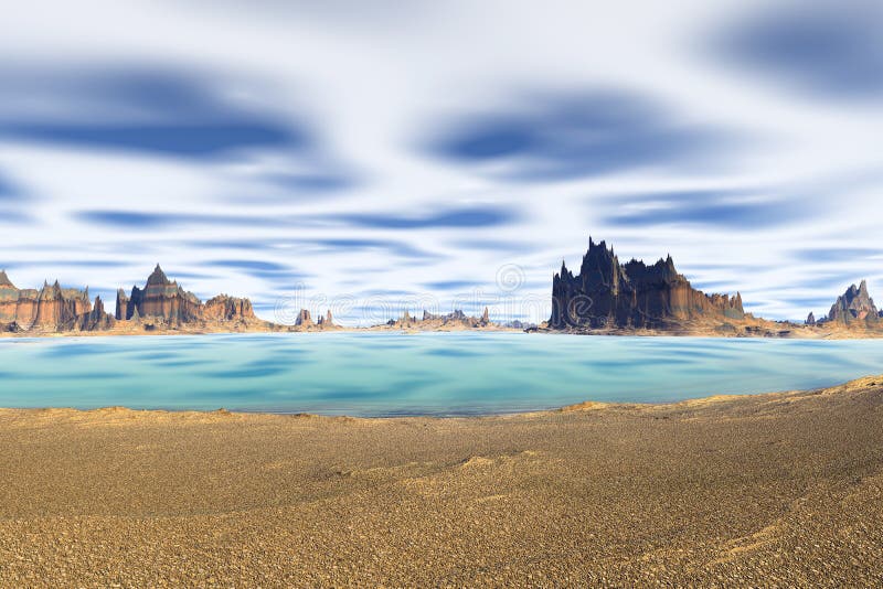 3d Rendered Fantasy Alien Planet. Beach Stock Illustration ...