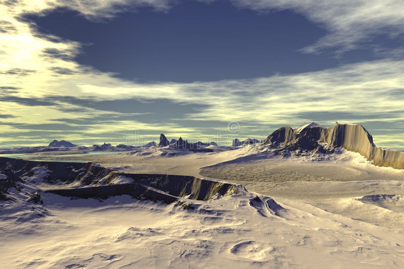 3D Rendered Fantasy Alien Planet. Rocks and Sky Stock Illustration ...