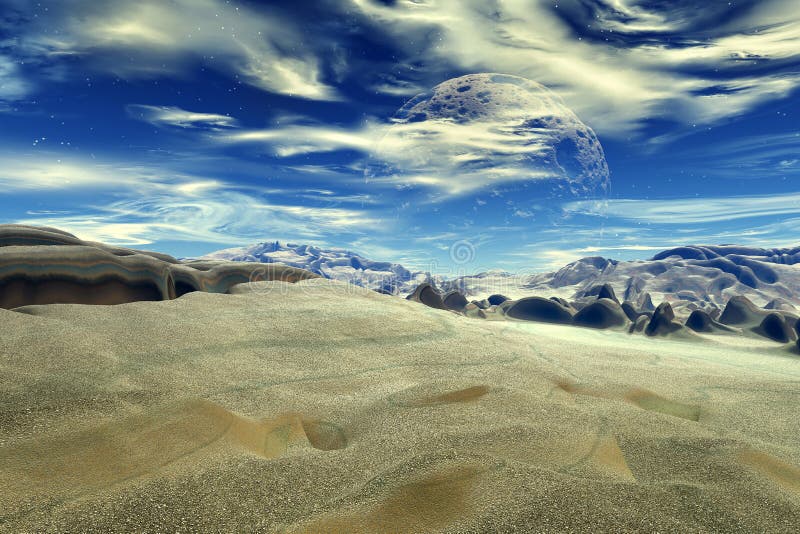 3D Rendered Fantasy Alien Planet. Rocks and Sky Stock Illustration ...