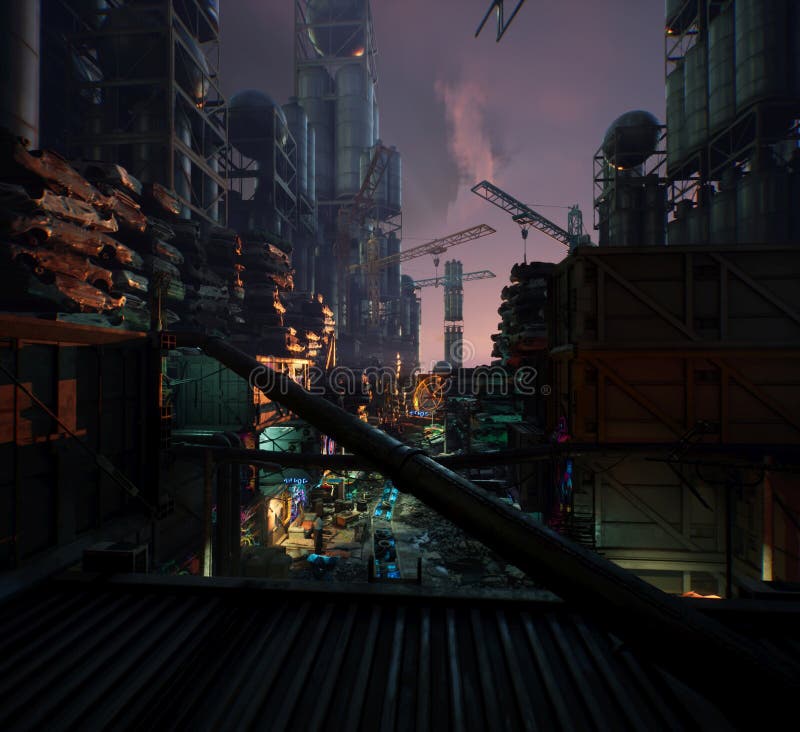 3D Rendered Fantasy Junk Yard with Graffities Stock Illustration ...