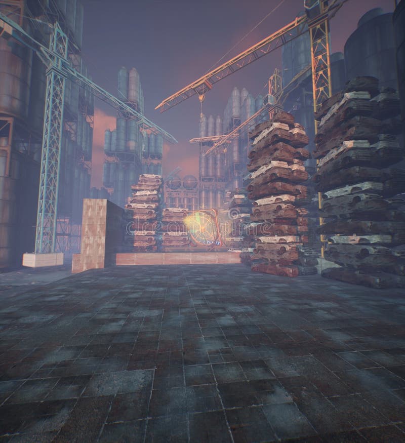 3D Rendered Fantasy Junk Yard with Graffities Stock Illustration ...