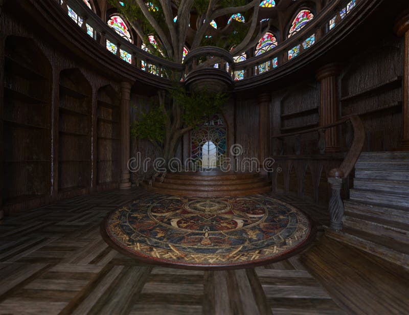 3D Rendered Fantasy Tree House Interior Background Stock Illustration ...