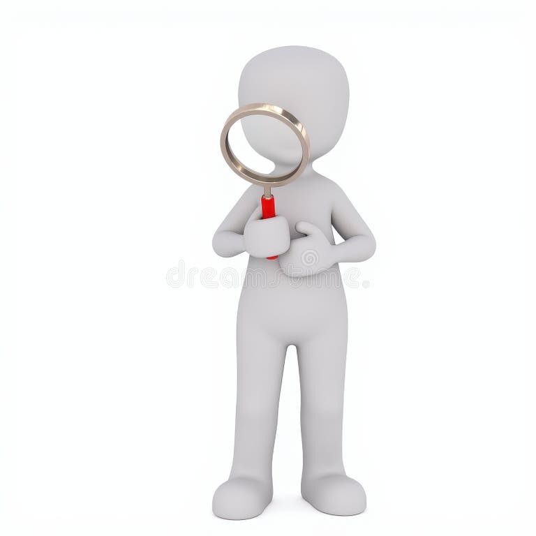 3D Rendered Figure Examining through a Magnifying Glass. Stock ...