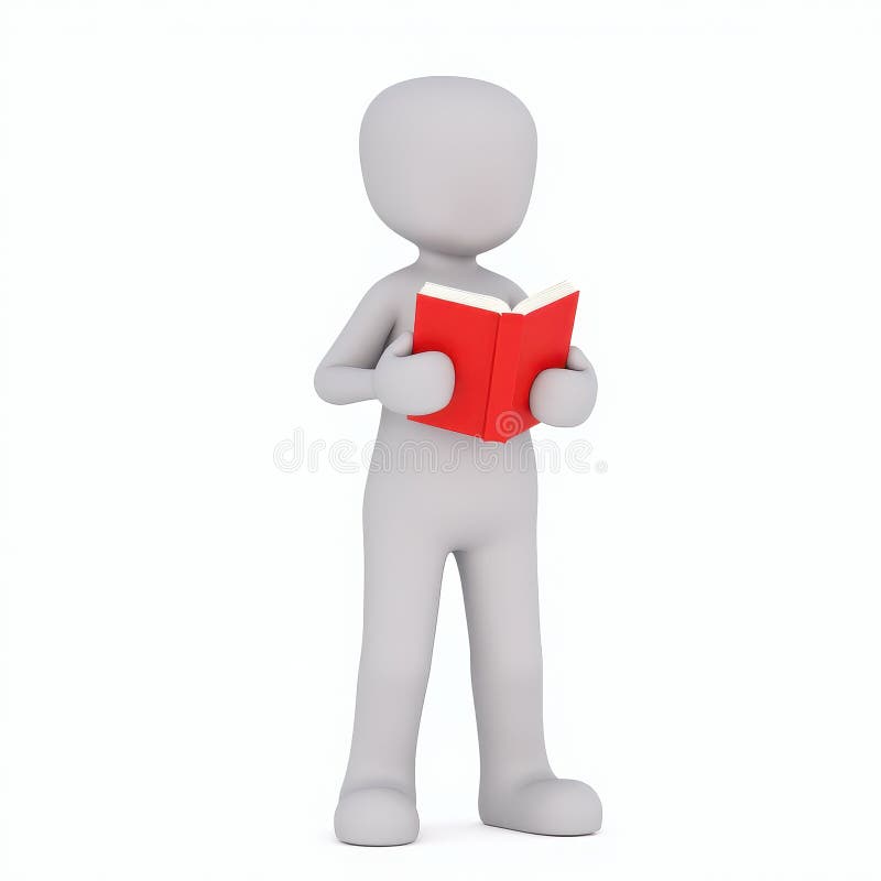 3D-rendered Figure Reading a Red Book, Depicting Focus and Education ...