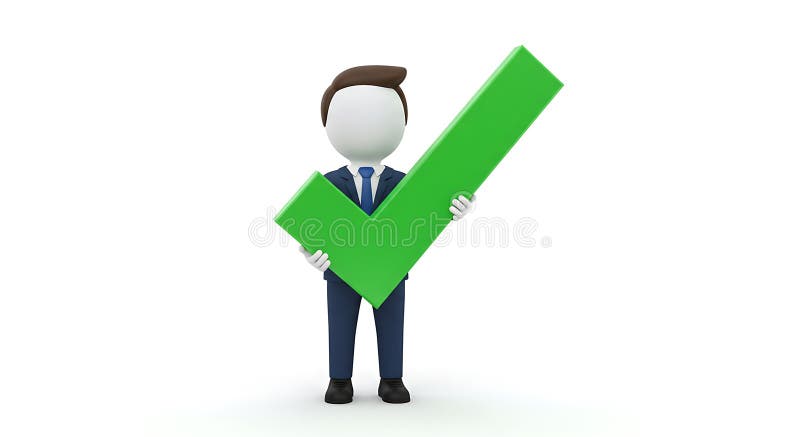 A 3D-rendered Figure in a Suit Holds a Large Green Checkmark. the ...