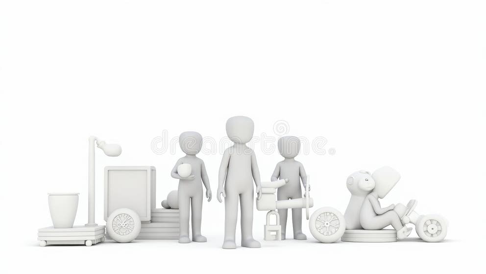 3D Rendered Figures and Objects Stock Illustration - Illustration of ...